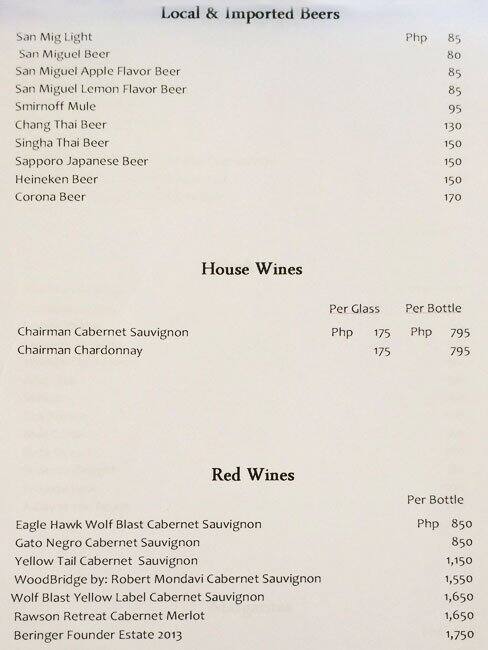 Menu at Marina Sea View restaurant, Lapu-Lapu City, Cebu Yacht Club