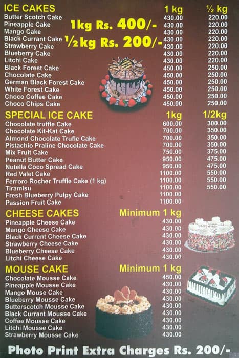 Menu of The Chef's Cakes & Bakes, Richmond Road, Bangalore