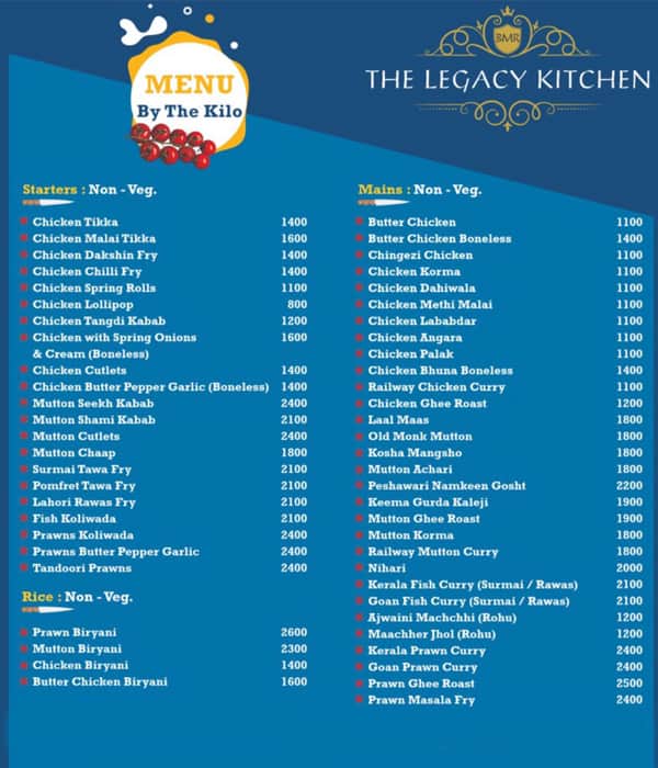 Menu of The Legacy Kitchen, Andheri Lokhandwala, Andheri West, Mumbai