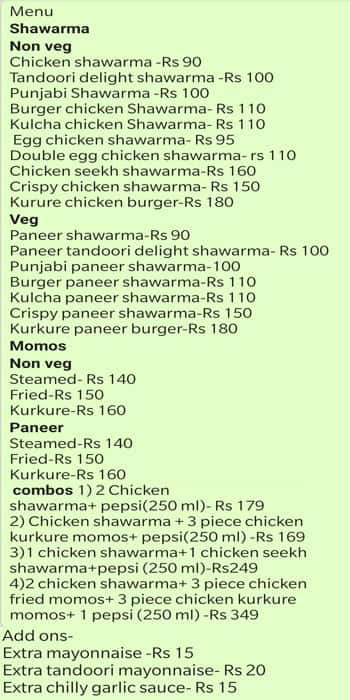 Menu of The Shawarma Company, Janakpuri, New Delhi