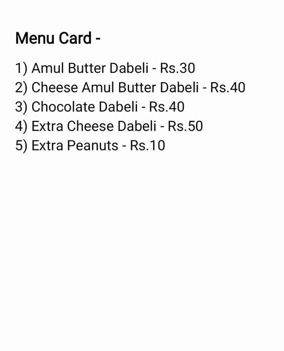 Menu of Muzahid Dabeli Center, Vasai, Mumbai