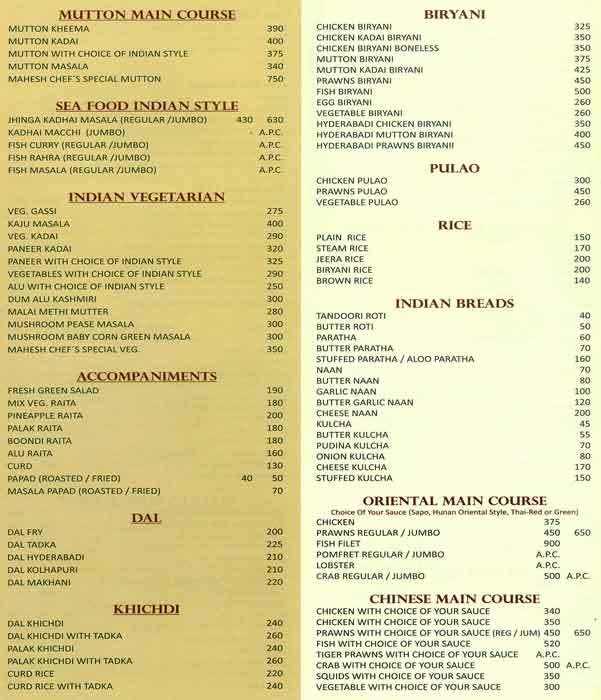 Menu at Mahesh Lunch Home Thane, Thane, Shop No 4-5