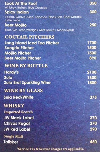 Menu at Terrace Lounge, Bengaluru, 500, 3rd Floor, 2nd Block, 2nd Phase ...