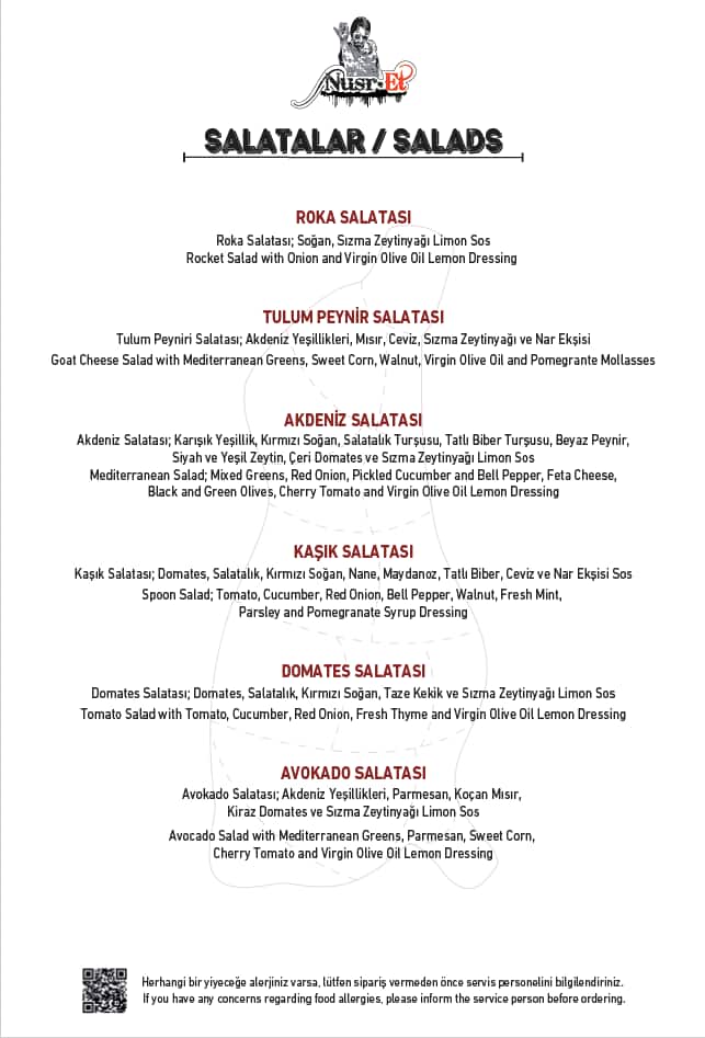 Menu at Nusr-Et steakhouse, Istanbul, Nispetiye Cd No:87