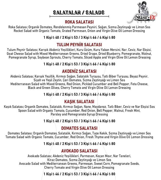 Menu at Nusr-Et, Istanbul, Nispetiye Cd No:87