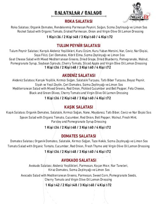 Menu at Nusr-Et steakhouse, Istanbul, Nispetiye Cd No:87