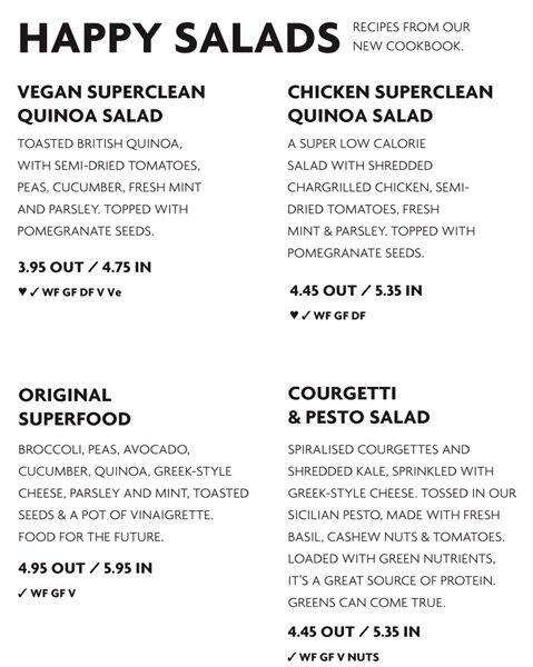 Menu at Leon fast food, London, 35 Great Marlborough St