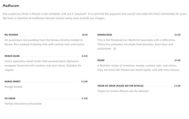 Menu at Rasa restaurant, London, 55 Stoke Newington Church St