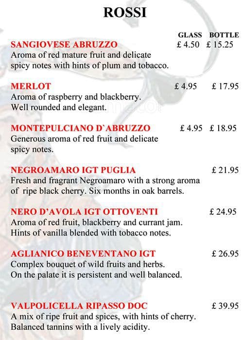 Menu at Tarantella restaurant, London, 4 Elliott Rd