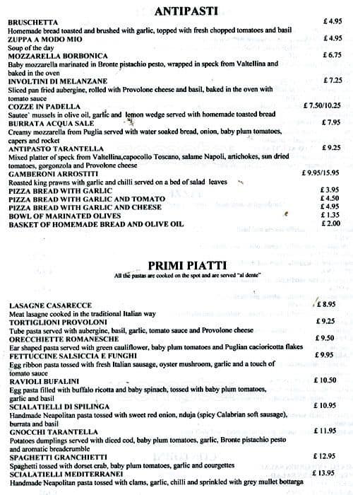 Tarantella menu, Menu restauracji Tarantella, Chiswick, London - Zomato UK