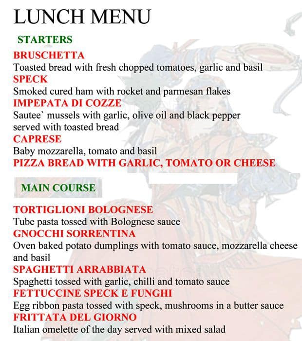 Menu at Tarantella restaurant, London, 4 Elliott Rd