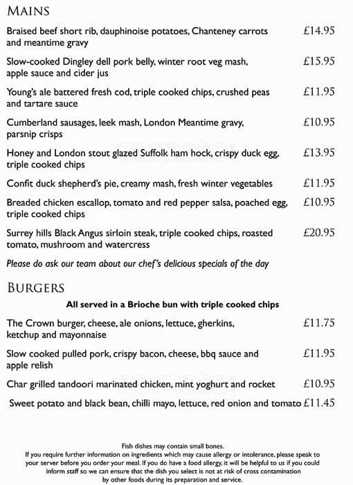 Menu at The Crown pub & bar, Chertsey, 7 London St