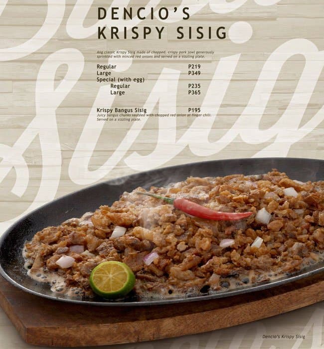 Menu at Dencio's restaurant, Tagaytay