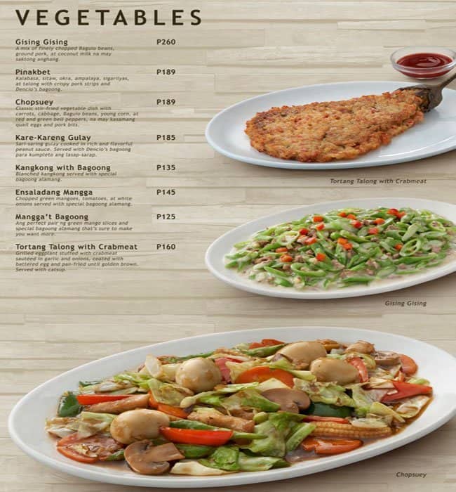 Menu at Dencio's restaurant, Tagaytay