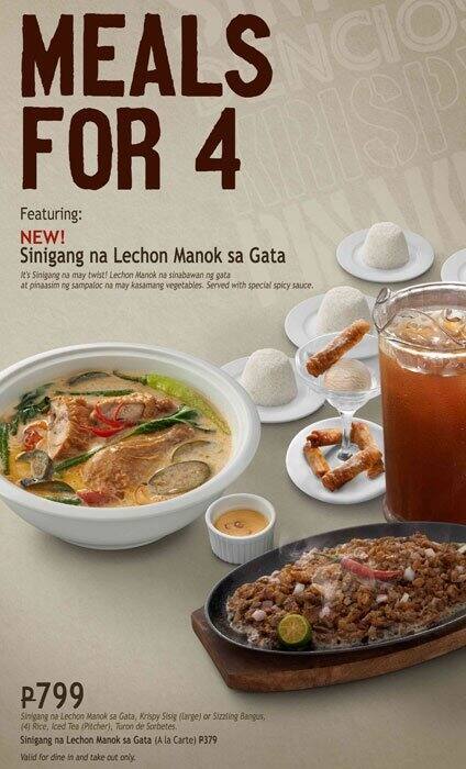 Menu at Dencio's restaurant, Tagaytay