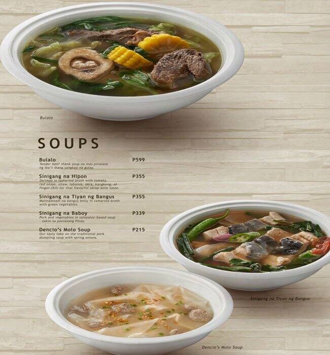 Menu at Dencio's restaurant, Tagaytay