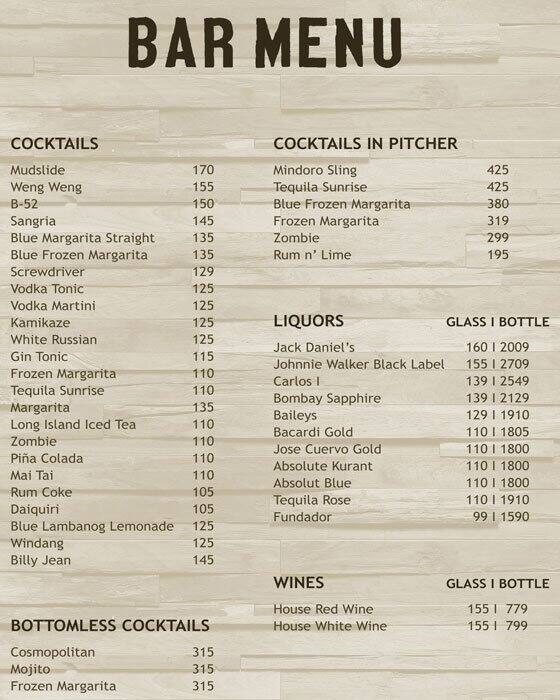 Menu at Dencio's restaurant, Tagaytay