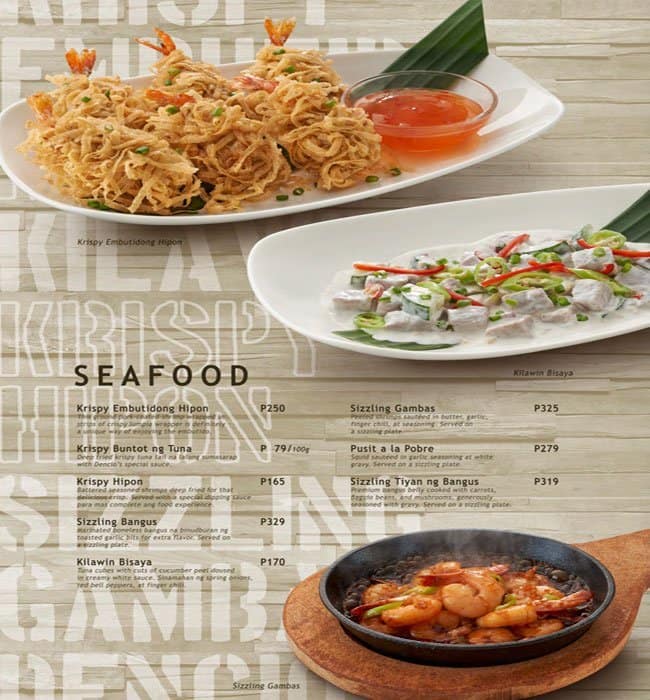 Menu at Dencio's restaurant, Tagaytay