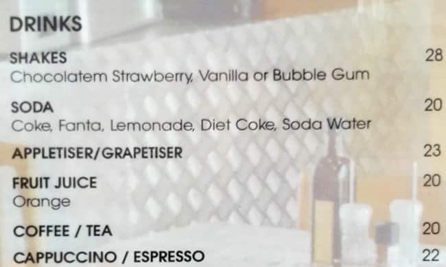 Carta de LJ's Pizzeria, Ciudad del Cabo