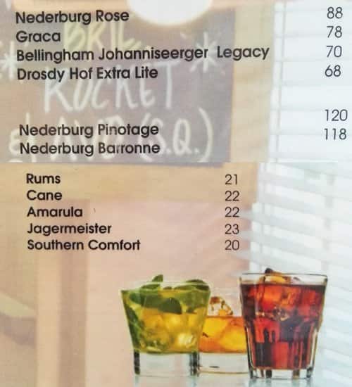 Carta de LJ's Pizzeria, Ciudad del Cabo
