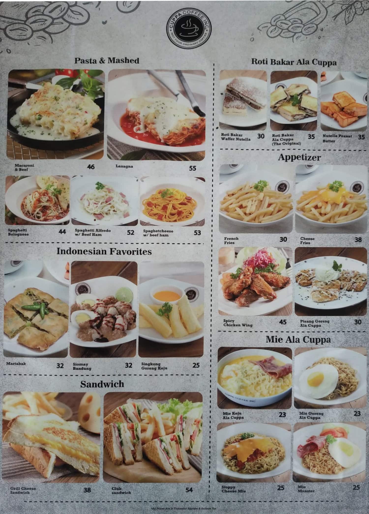 Menu at Cuppa Coffee Inc cafe, Jakarta, Sampoerna Strategic Square