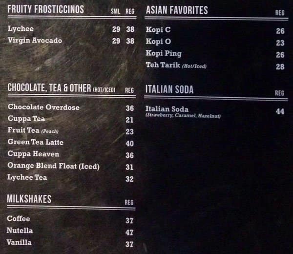Menu at Cuppa Coffee Inc cafe, Jakarta, Cilandak Mall
