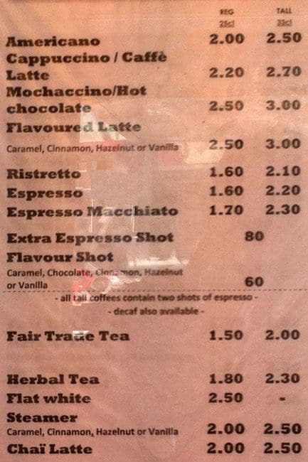 Menu at Coffeeangel NWQ cafe, Dublin, N Wall Quay