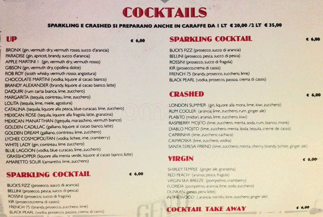 Carta del pub y bar San Lorenzo People, Roma