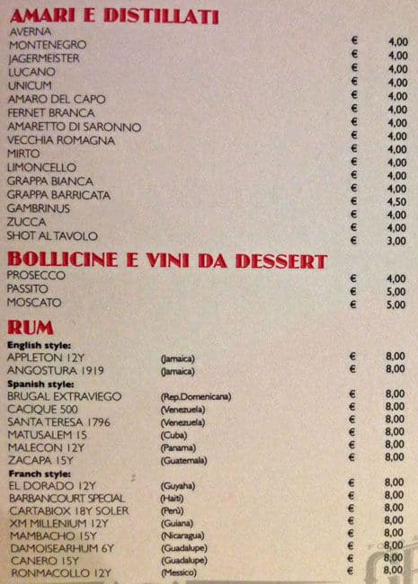 Menu da Gente di San Lorenzo pub & bar, Roma