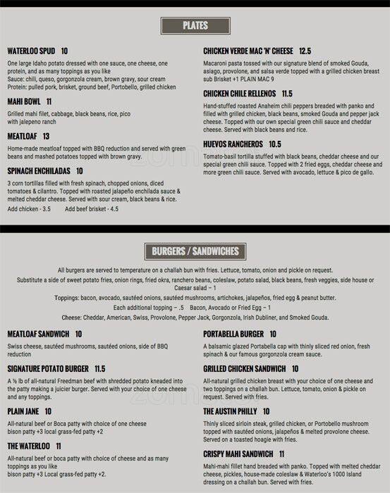 Menu at Waterloo pub & bar, Louisville