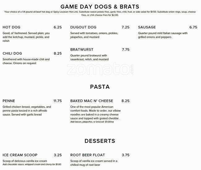 Menu at Dugout pub & bar, San Diego