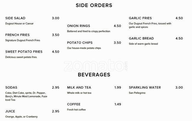 Menu at Dugout pub & bar, San Diego
