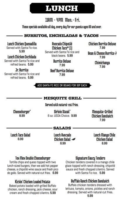 Menu at Tumbleweed Tex Mex Grill & Margarita Bar, Louisville, Dixie Hwy