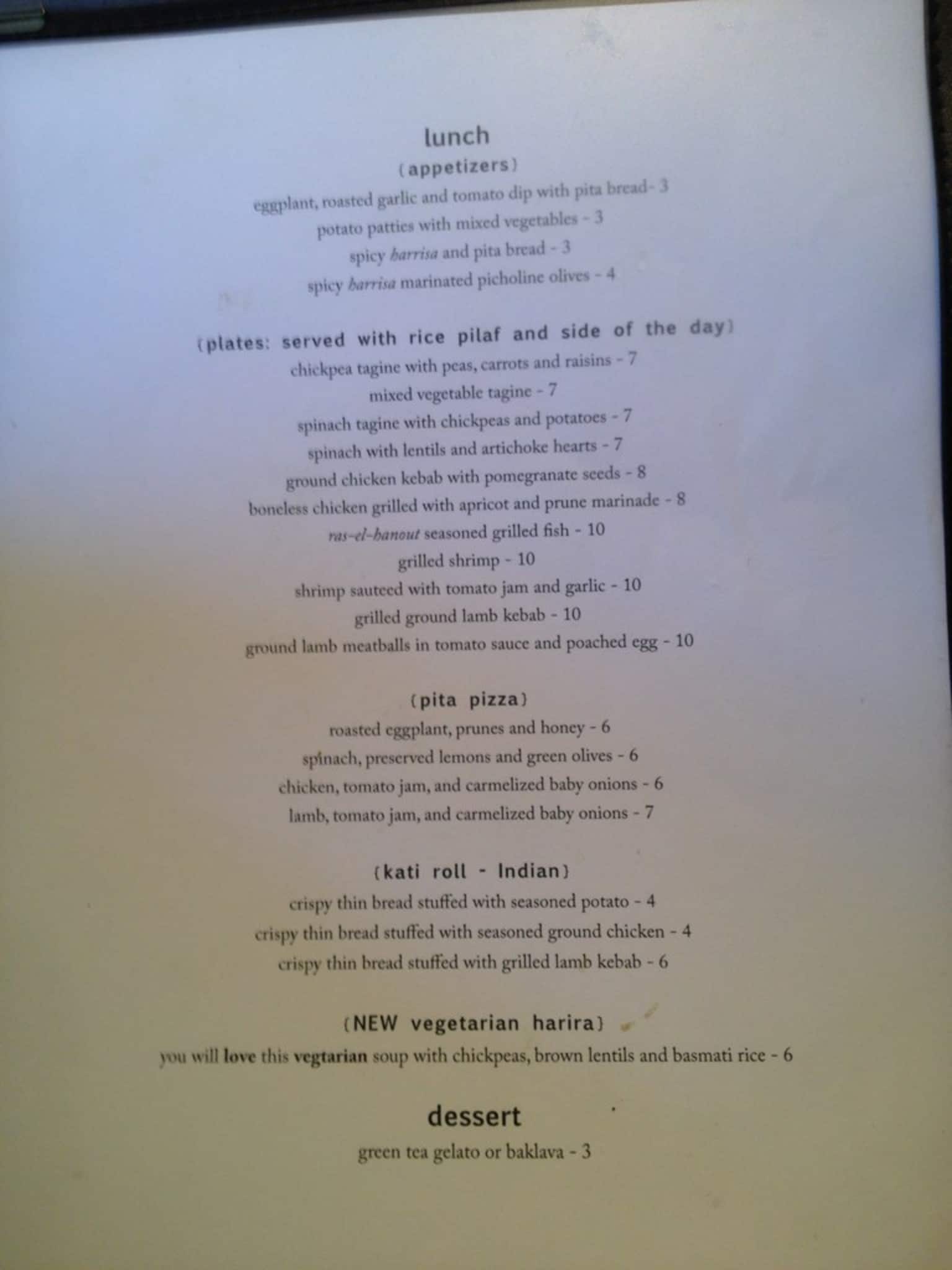 Menu at Tara Kitchen restaurant, Schenectady