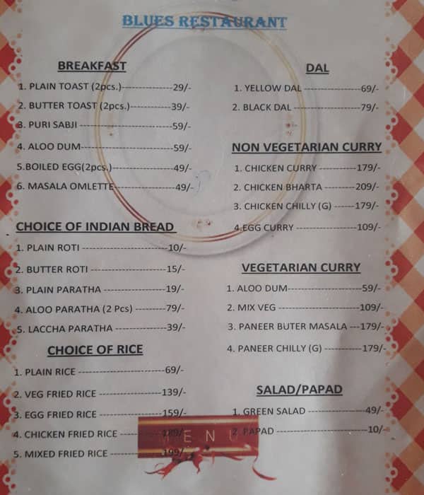 Menu at Blues By Elite, Darjeeling