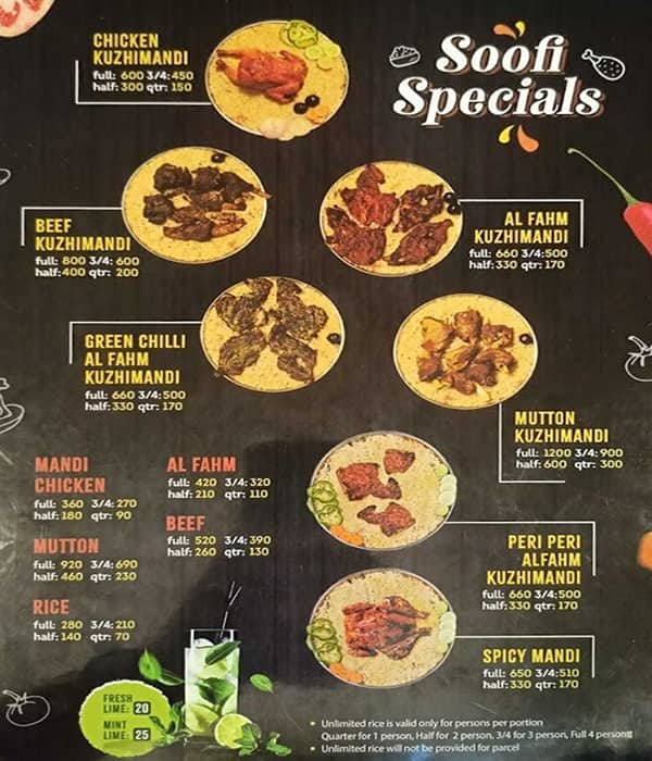 Menu of Soofi Mandi, Ollur, Thrissur