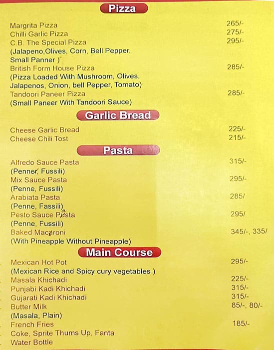 Menu of CB Kitchen, Naranpura, Ahmedabad