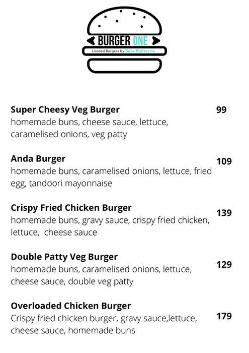 Menu of Burger One, Ashok Vihar, Gurgaon