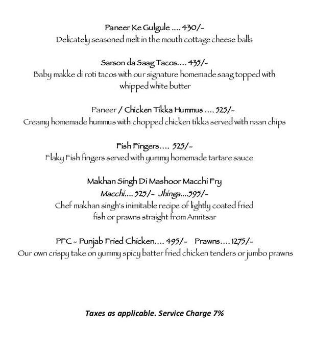 Menu at Pritam Da Dhaba Juhu, Mumbai