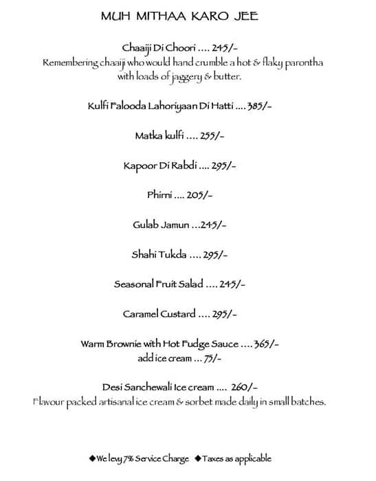 Menu at Pritam Da Dhaba Juhu, Mumbai