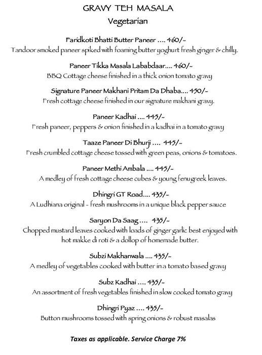 Menu at Pritam Da Dhaba Juhu, Mumbai
