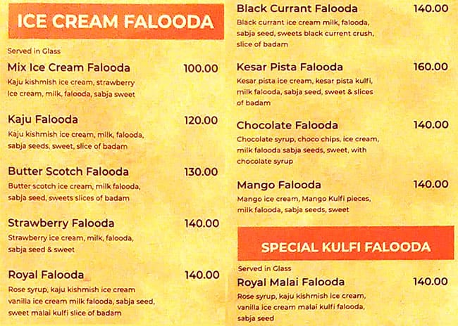 Menu of Bawa Falooda Fast Food, Nerul, Navi Mumbai