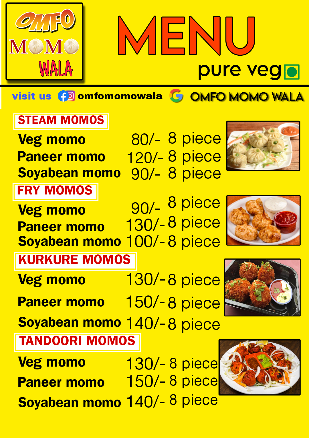 Menu of Omfo Momo Wala, Civil Lines, Raipur
