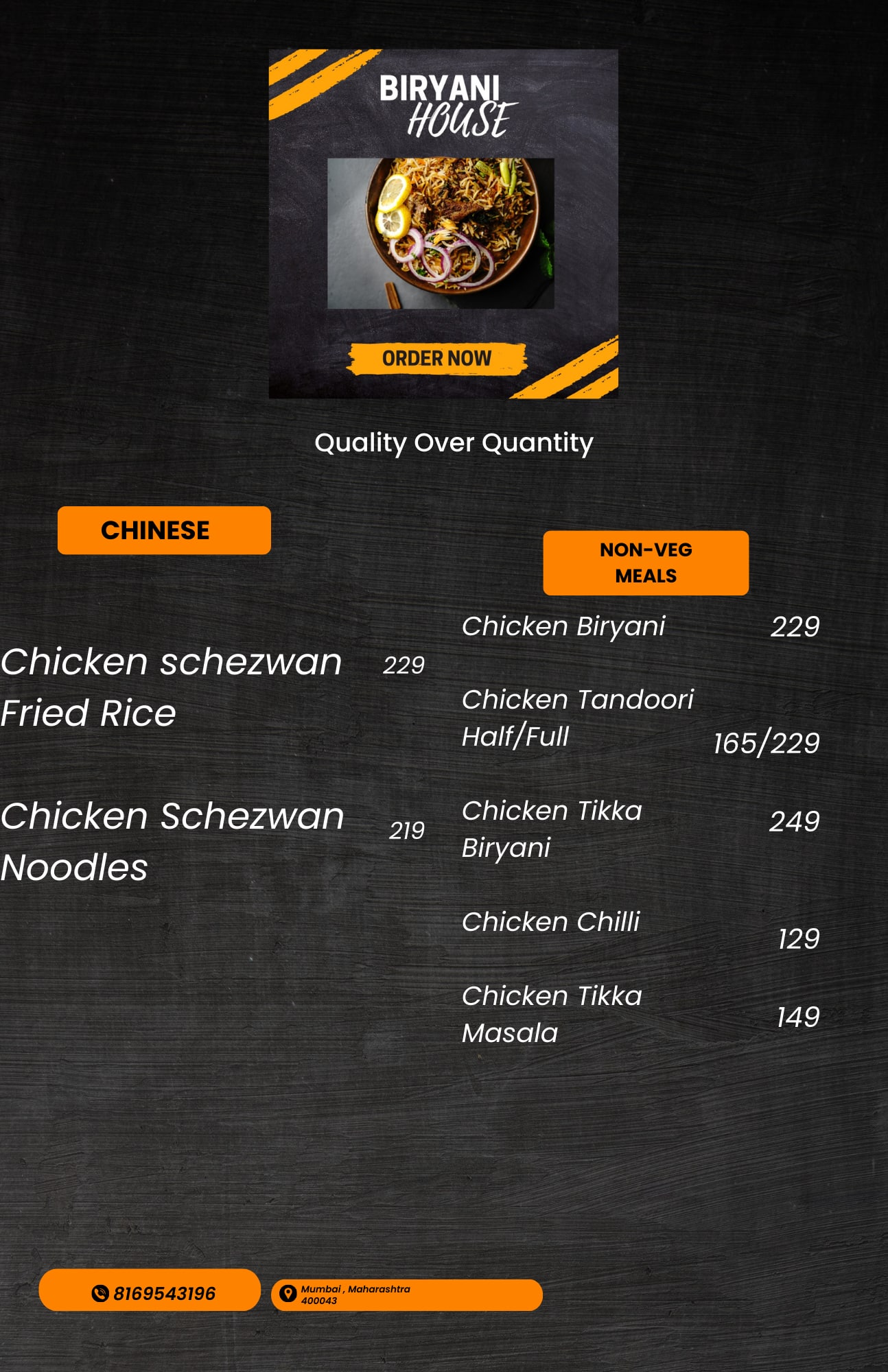 Menu of Biryani House, Trombay, Mumbai