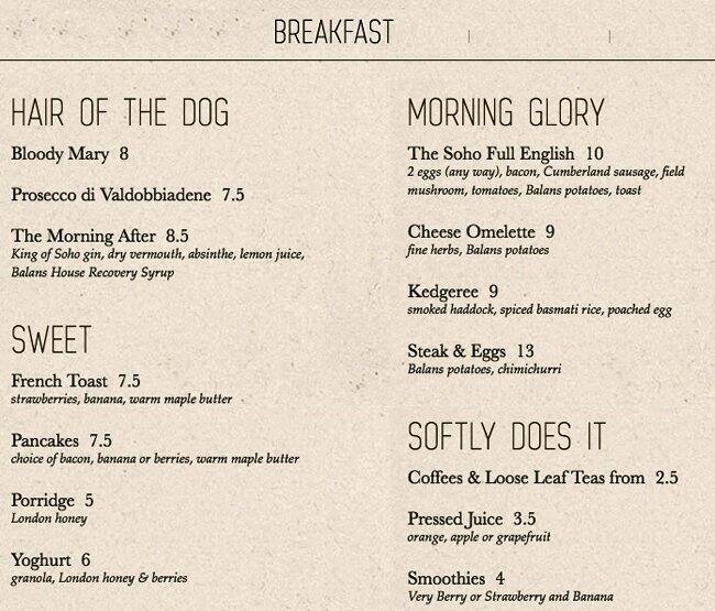 Menu at Balans pub & bar, London, 187 Kensington High St