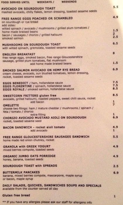 Menu at Local Hero cafe, Kingston upon Thames, 22 Thames St