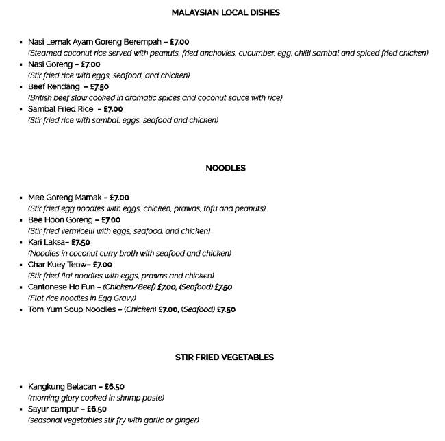 Menu at Roti King restaurant, London, Euston