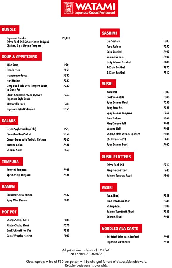 Menu at Watami Philippines restaurant, Pasay, Em-2145-2146