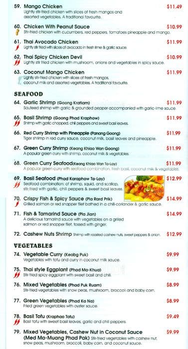 Menu at Thai Spicy House restaurant, Toronto, 517 Mt Pleasant Rd