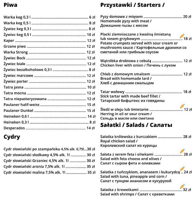 Carta del restaurante Piec. Restauracja, Varsovia, Krakowskie ...